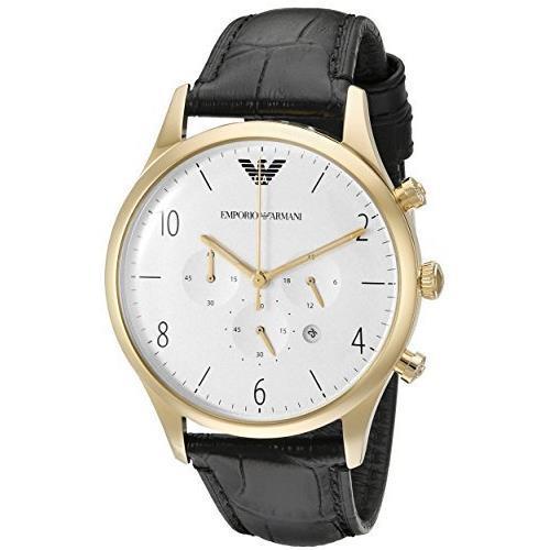 Armani AR1892 Men's Black Leather Band Gold Tone Steel Case Quartz Watch
